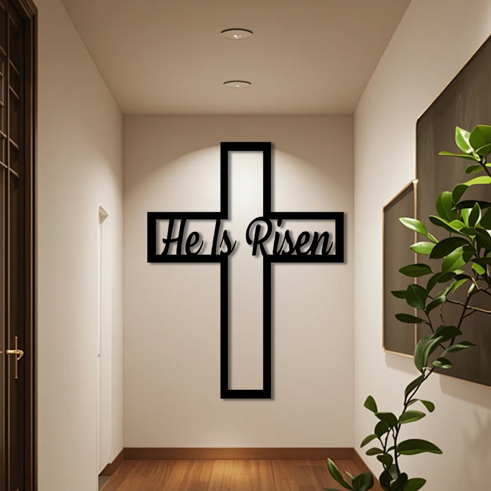 Easter He Is Risen Cross Stake Sign Metal Wall Art Decoration – Beckymetal.com