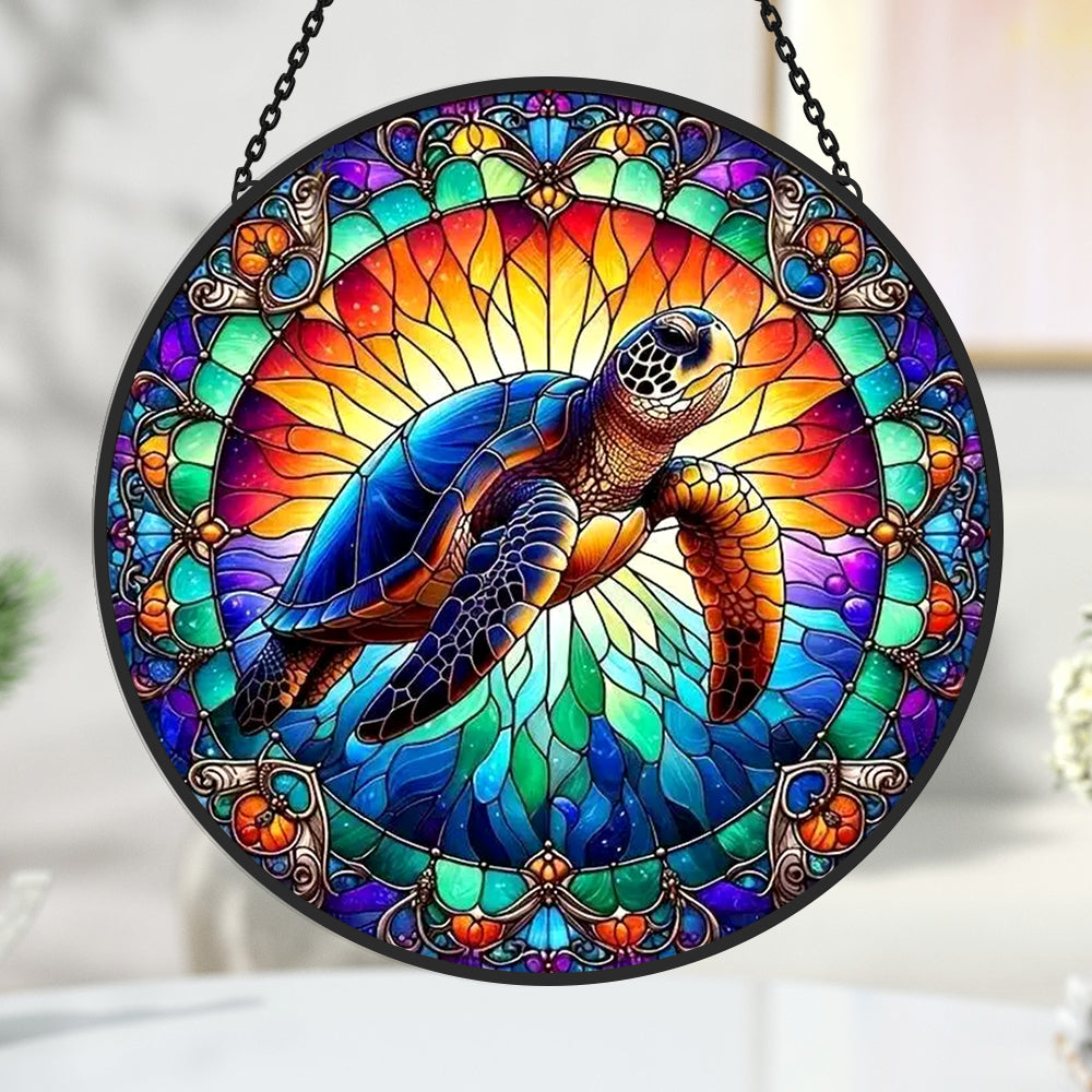 Sea Turtle Sun Catcher Decoration Stained Glass Window Hanging ...