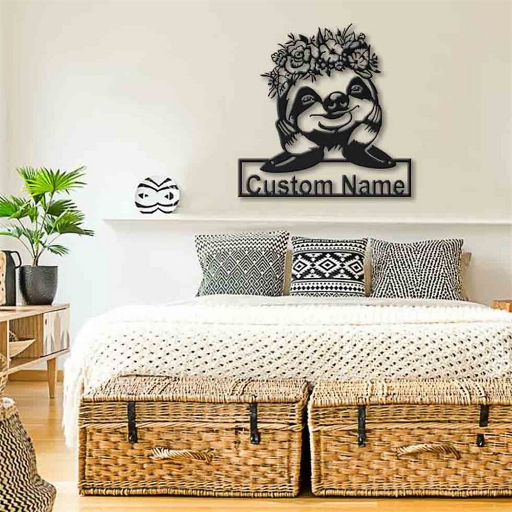 Floral Sloth Metal Art Personalized Metal Name Sign – Beckymetal.com