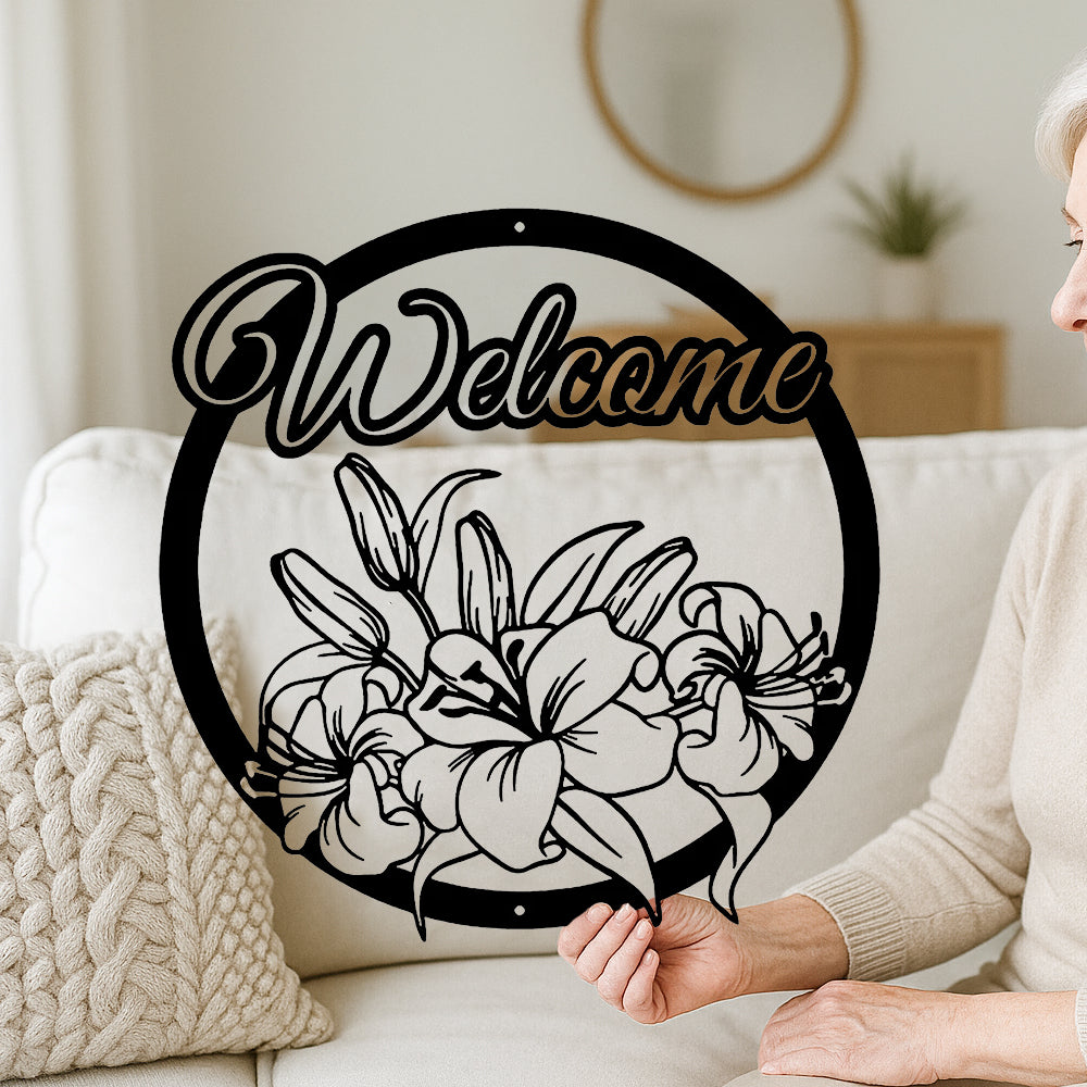 Flower Welcome Sign Metal Wall Art Decoration – Beckymetal.com