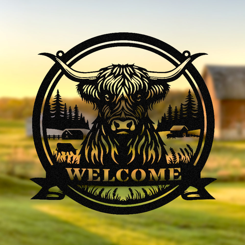 Highland Cow Welcome Sign Metal Wall Art Decoration – Beckymetal.com