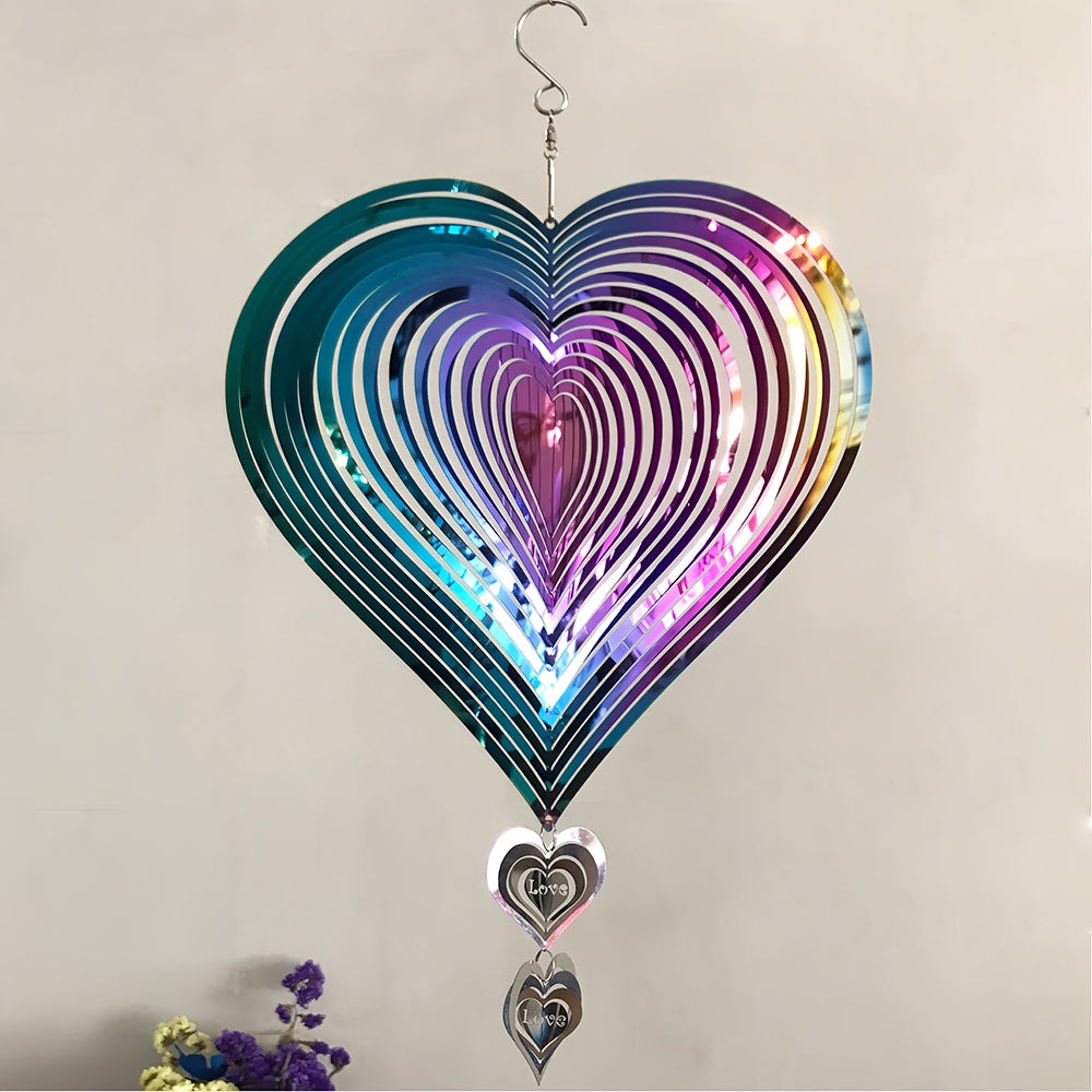 Heart-Shaped Wind Spinner 3D Stainless Steel Wind Chime Crop Bird Repe ...
