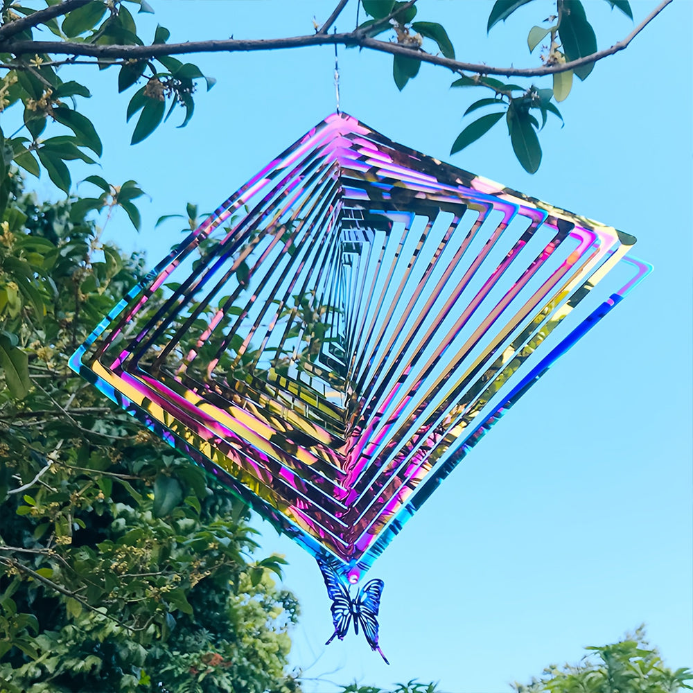 Square Wind Spinner 3D Stainless Steel Wind Chime Crop Bird Repeller ...