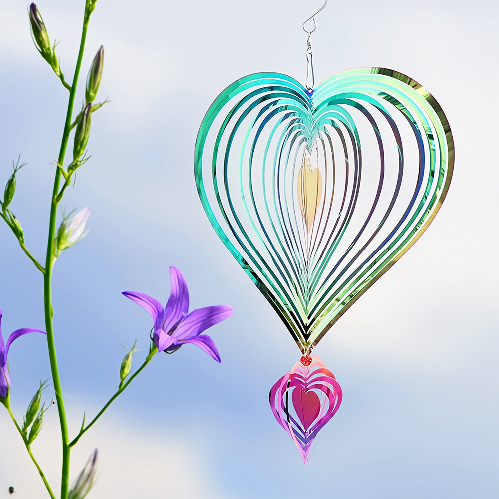Heart Shaped Wind Spinner 3D Stainless Steel Wind Chime Crop Bird Repe ...