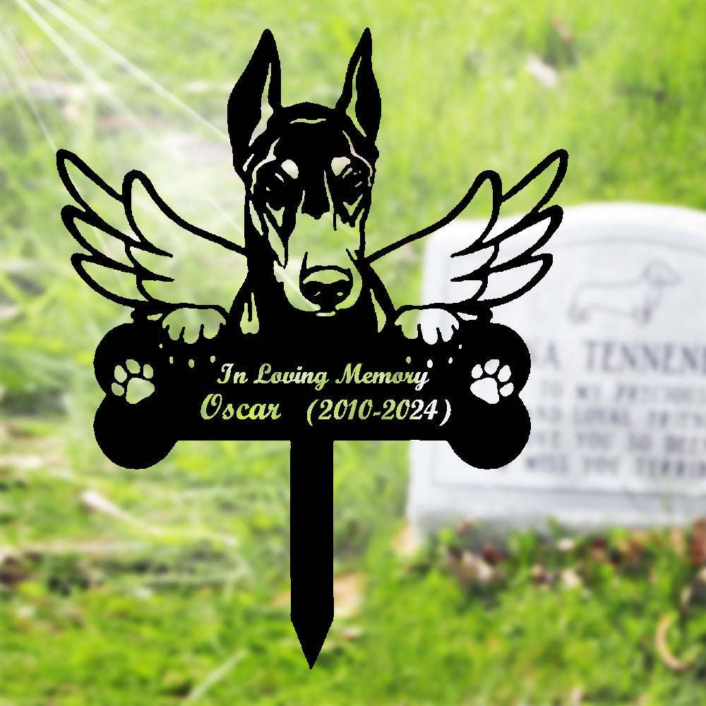Doberman Pinscher Dog Custom Memorial Stake with Wings – Beckymetal.com