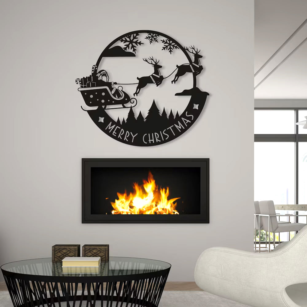 Santa Claus and Reindeer Merry Christmas Metal Wall Art Decoration ...
