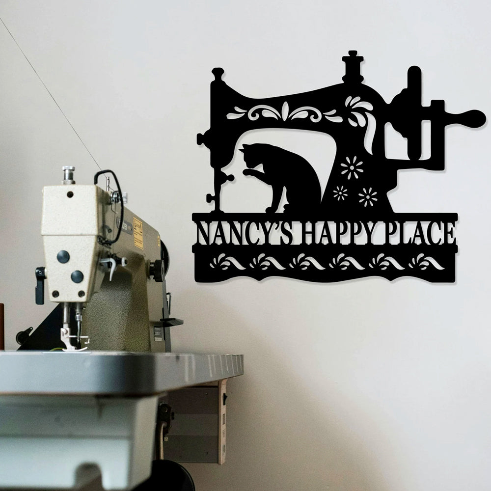 Custom Sewing Machine with Cat Metal Sign Metal Wall Art Decoration ...