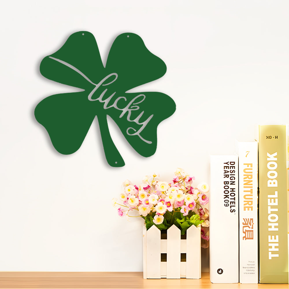 St Patrick's Day Shamrock Lucky Sign Metal Wall Art Decoration ...