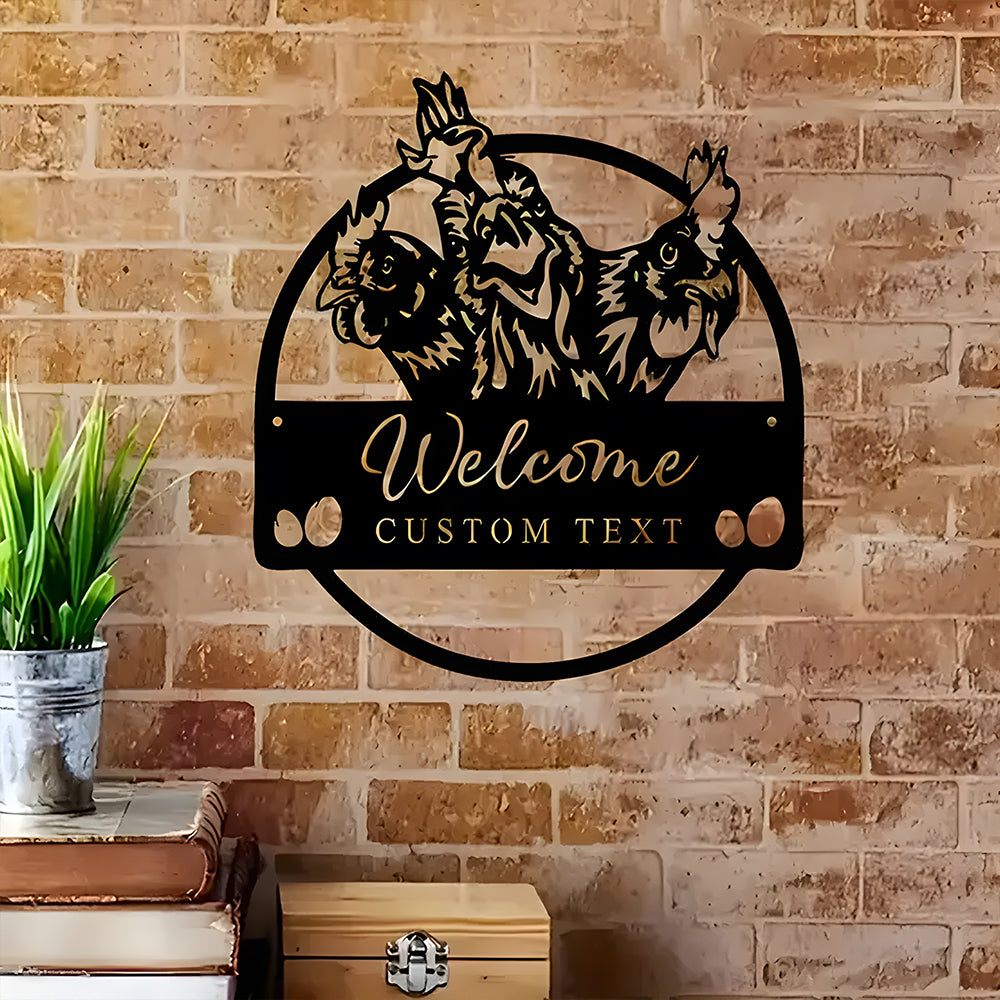 Customizable Welcome Chickens Sign Metal Wall Art Decoration ...