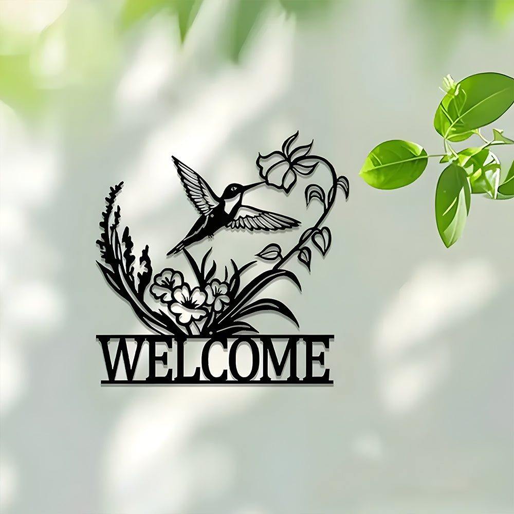Butterfly and Hummingbird Welcome Sign Metal Wall Art Decoration ...