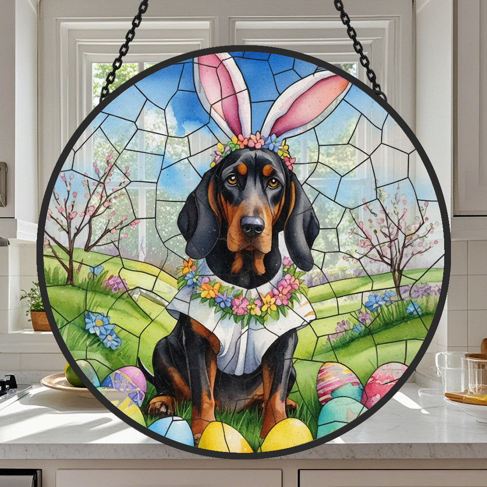Black and Tan Coonhound Stained Glass Sun Catcher - Window Hanging Dec ...