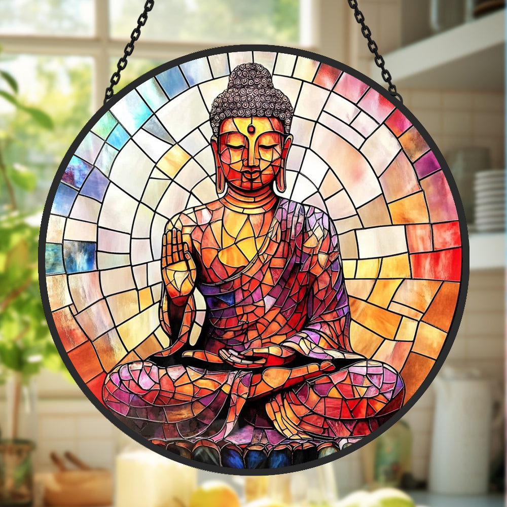 Buddha Sun Catcher Decoration Stained Glass Window Hanging – Beckymetal.com