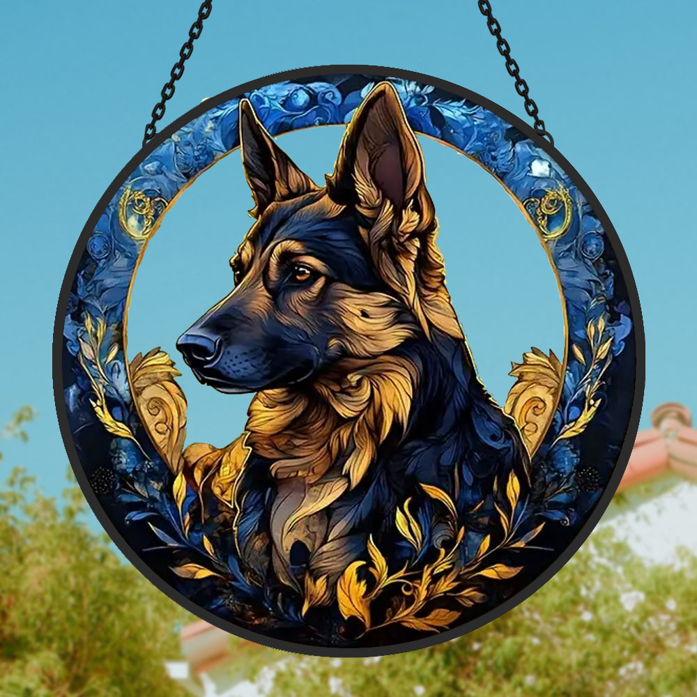 German Shepherd Sun Catcher Decoration Stained Glass Window Hanging ...