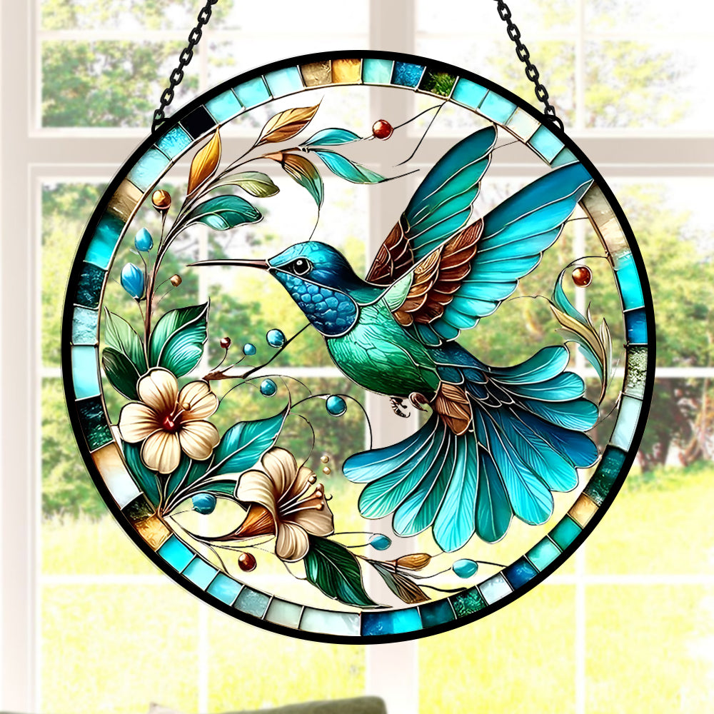 Hummingbird Sun Catcher Decoration Stained Glass Window Hanging ...