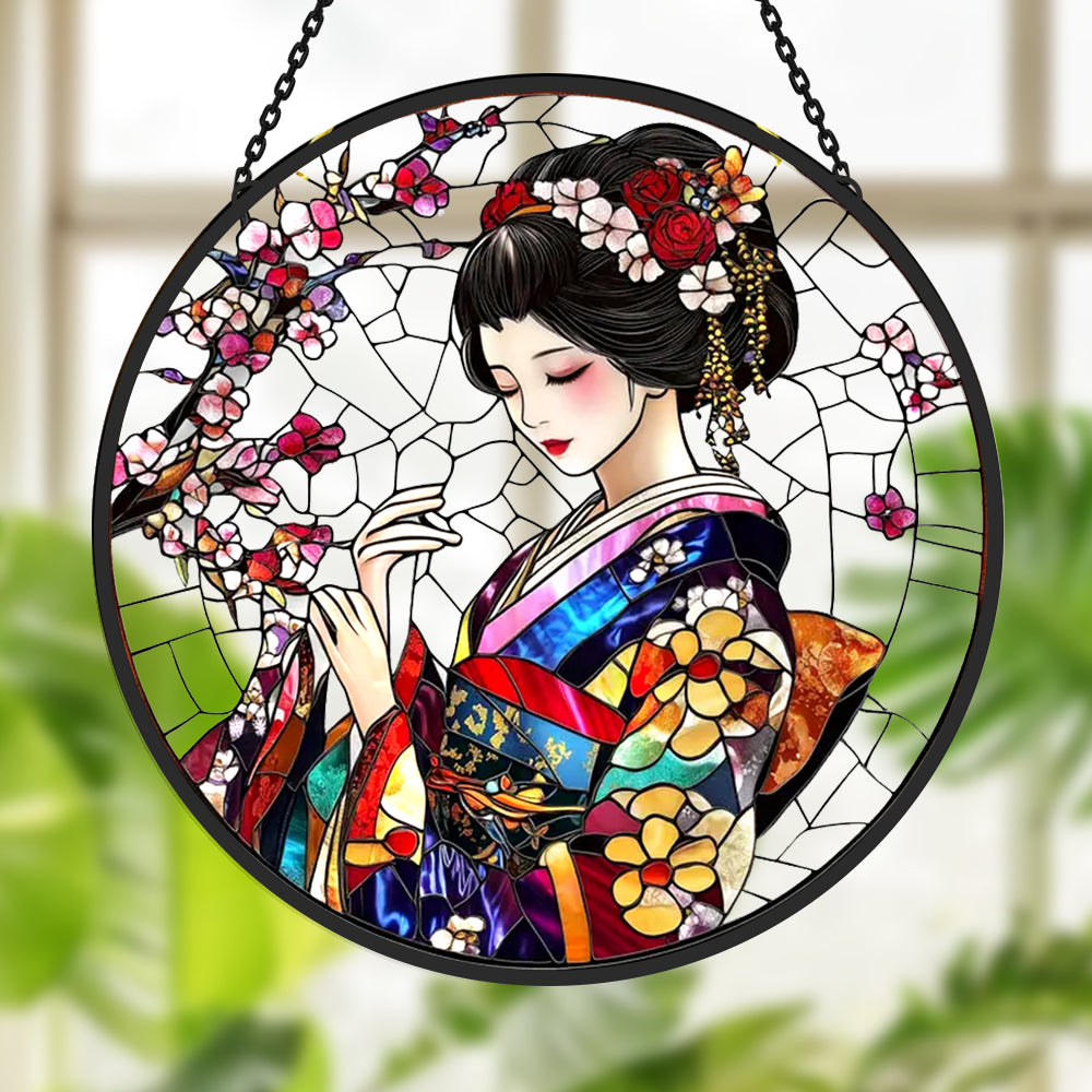 Japanese Kimono Sun Catcher Decoration Stained Glass Window Hanging ...