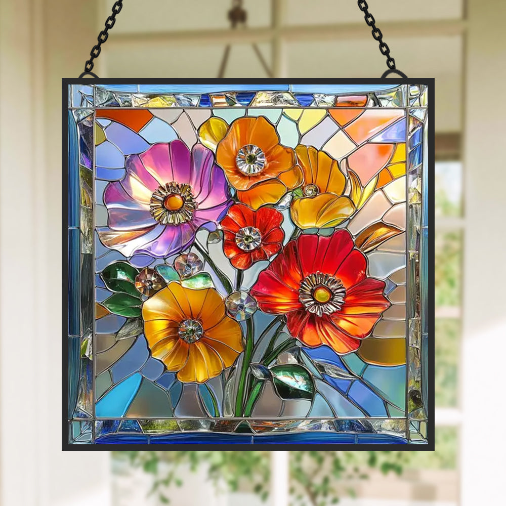Poppy Bouquet Sun Catcher Decoration Stained Glass Window Hanging ...