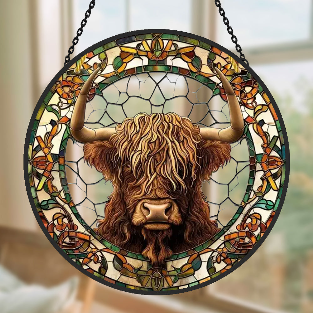Scottish Highland Cow Sun Catcher Decoration Stained Glass Window Hang ...