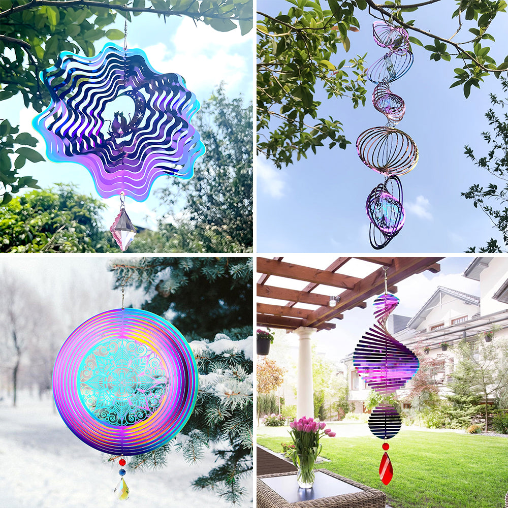 Four-leaf Clover Wind Spinner 3D Stainless Steel Wind Chime Crop Bird ...